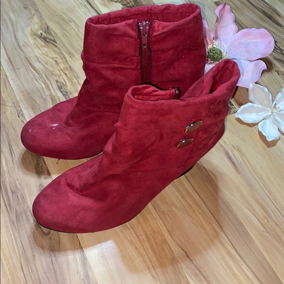Covington | Shoes | Super Cute Red Suede Booties | Poshmark